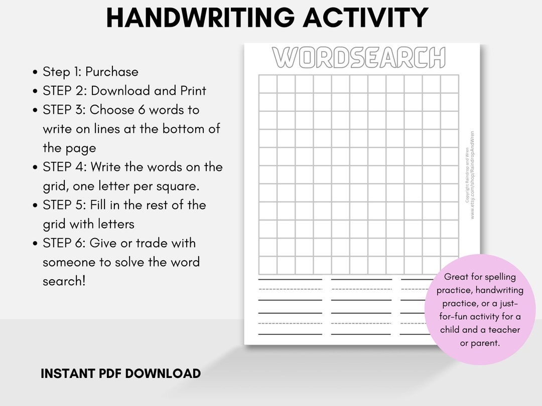Handwriting Activity for Kids Handwriting Practice Word Search Template ...