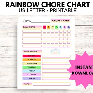 Rainbow Chore Chart for Kids Chore Chart for Toddlers Rainbow Chore ...