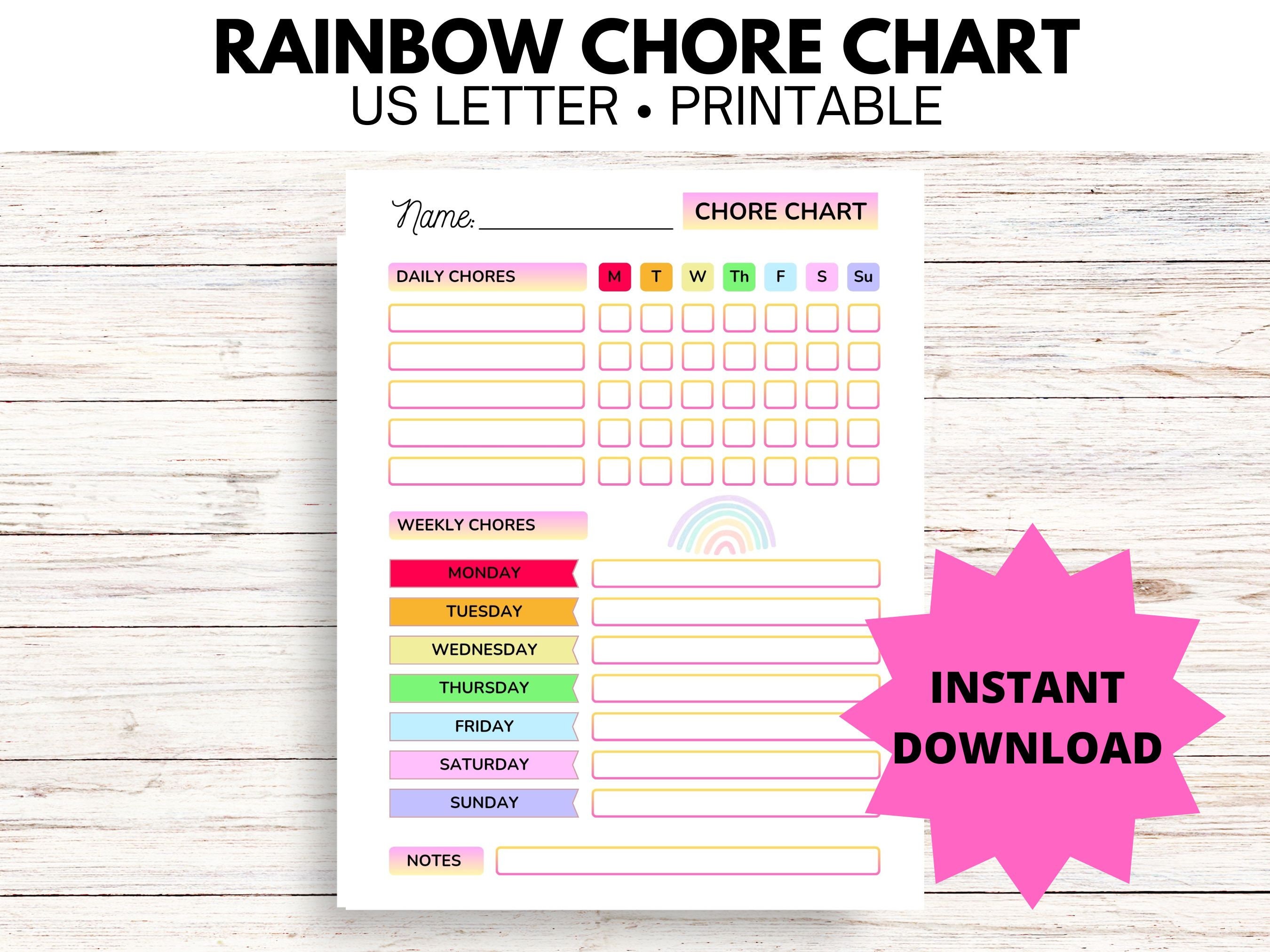 Rainbow Chore Chart for Kids Chore Chart for Toddlers Rainbow Chore ...