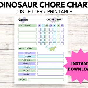 Chore Chart Dinosaur Chore Chart for Kids Reward Chart Dinosaur Chore ...