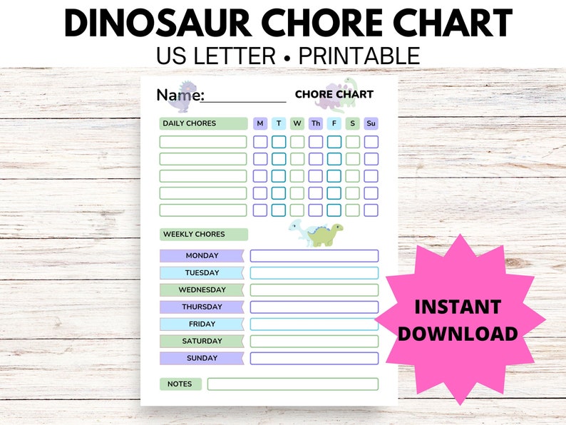 Chore Chart Dinosaur Chore Chart for Kids Reward Chart Dinosaur Chore ...