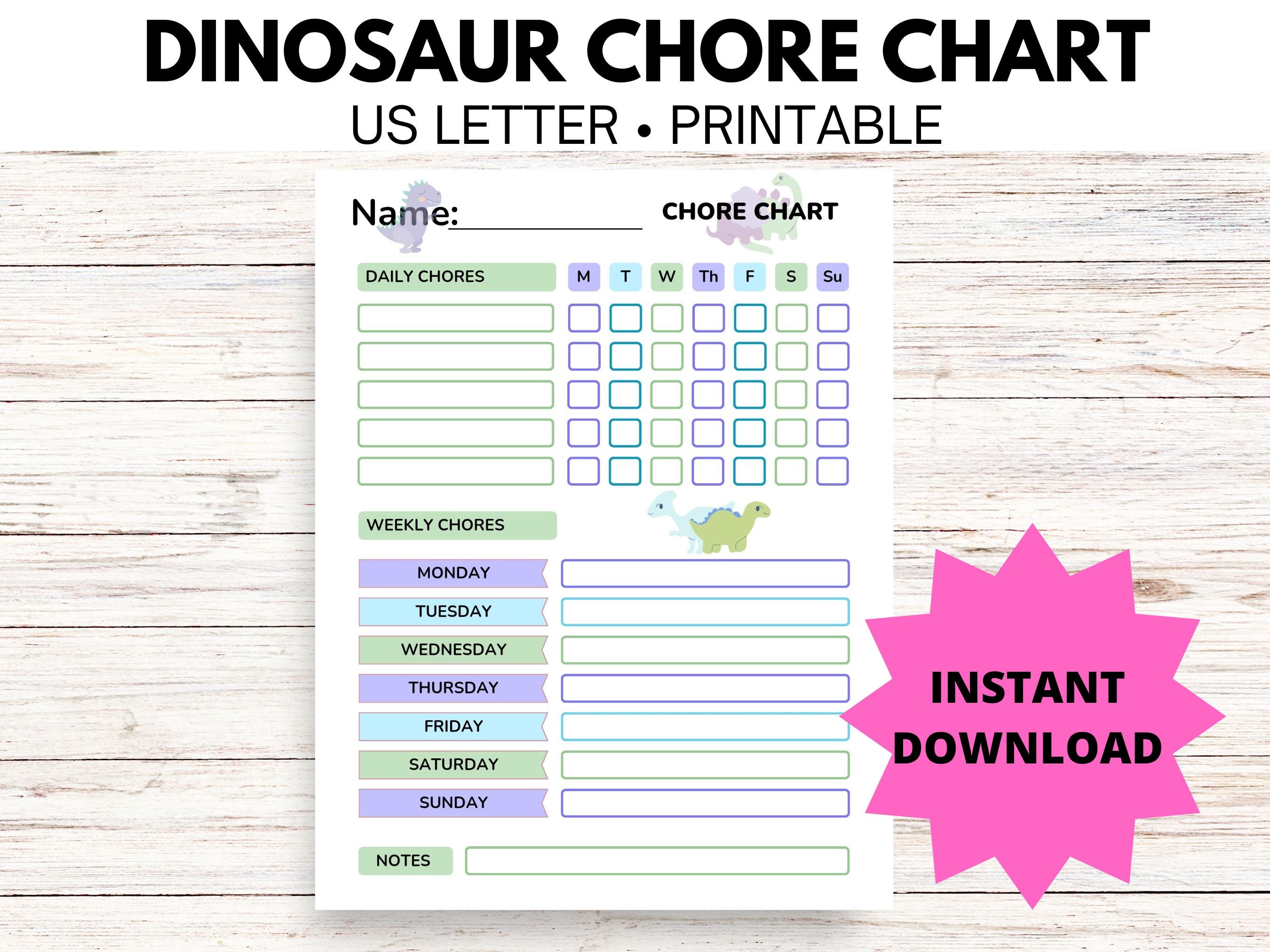 Chore Chart Dinosaur Chore Chart for Kids Reward Chart Dinosaur Chore ...