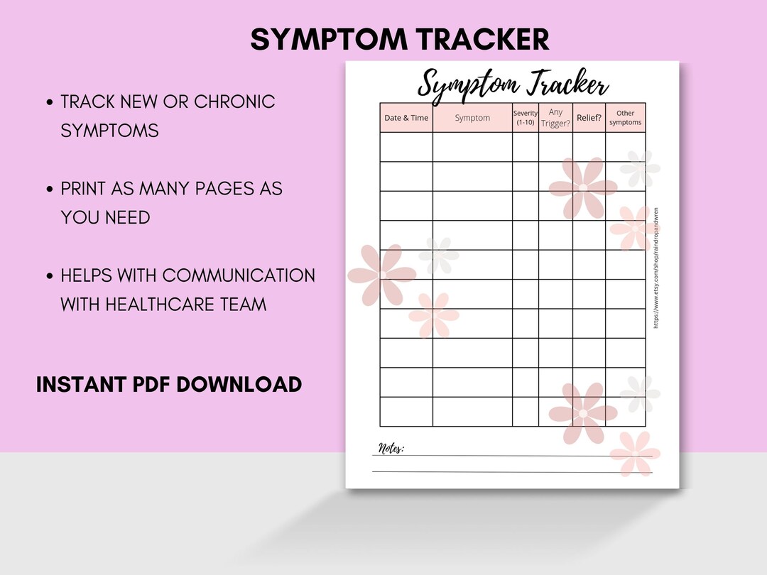 Symptom Tracker Symptom Tracker Spreadsheet Symptom Tracker Journal ...