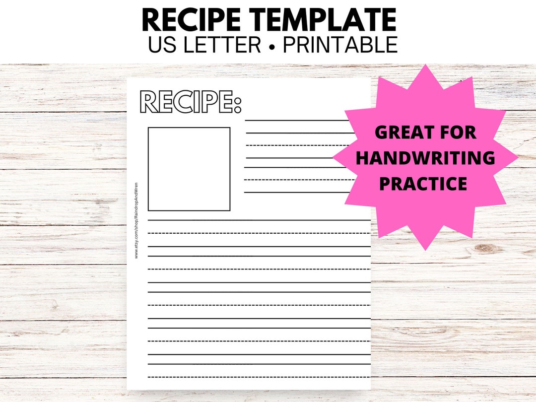 Recipe Template for Handwriting Practice Blank Template for Handwriting ...