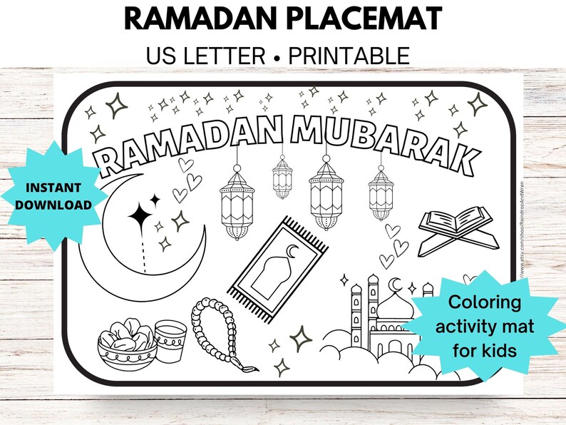 Ramadan Coloring Placemat Kids Activity Ramadan Placemat Printable ...