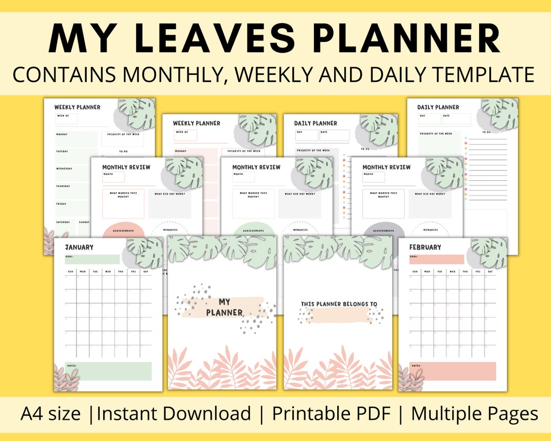 Printable Leaves Planner for Kids Daily Journal Organiser Ideas for ...