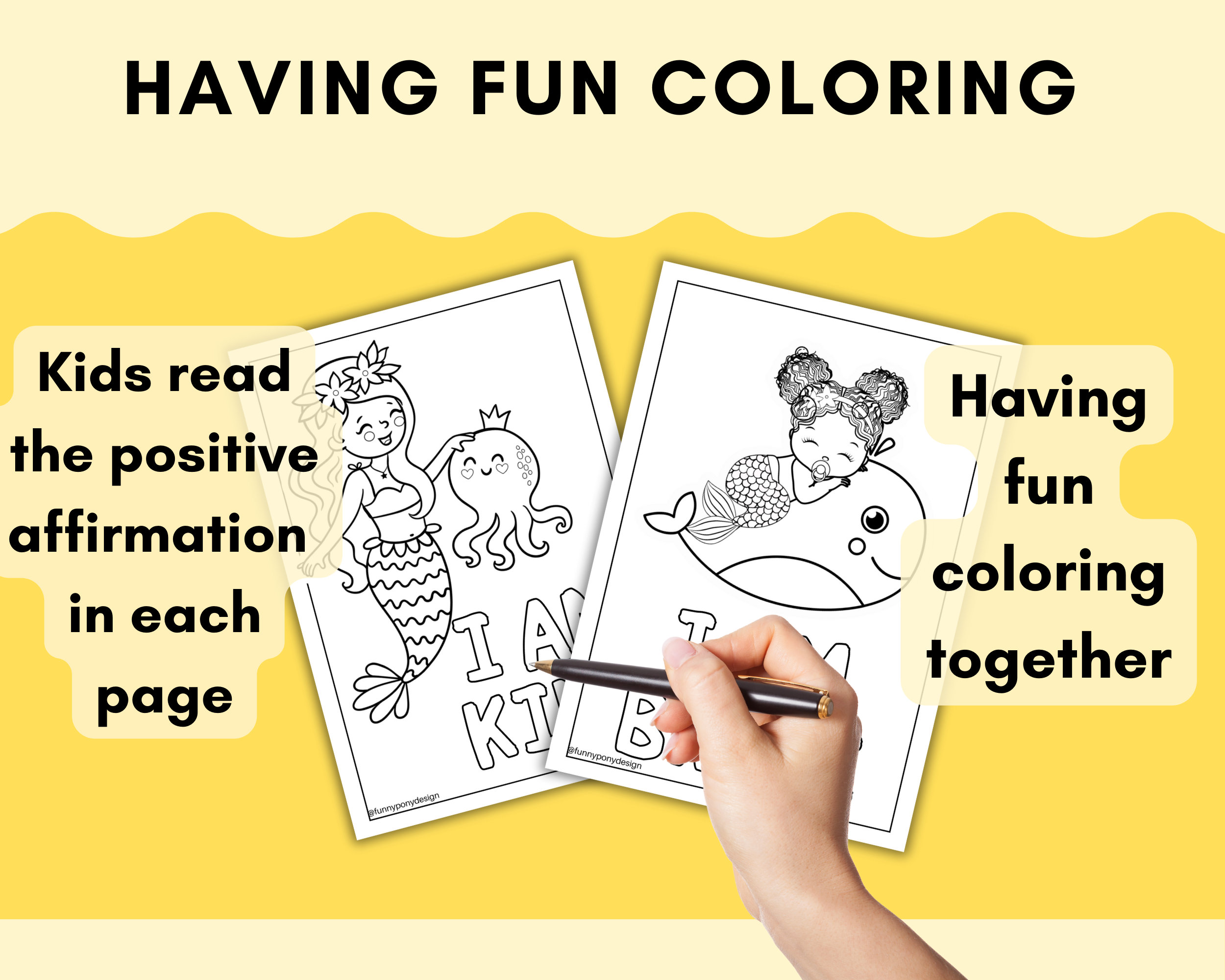 Printable Coloring Page Mermaid Positive Affirmation, Sea Animals ...