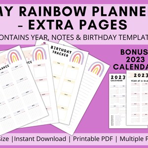 Printable Rainbow Planner Extra Pages BONUS: 2023 Calendar Kids ...
