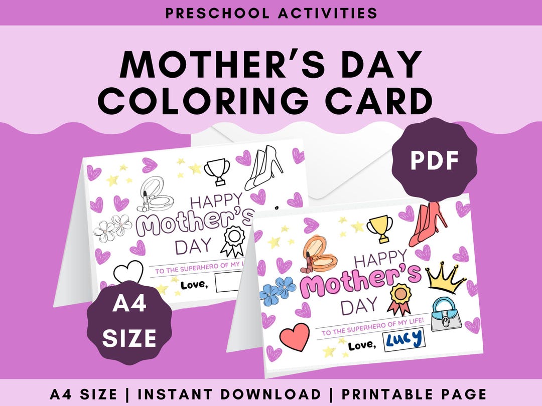 Mothers Day Coloring Card PDF for Kids Thank You Mom Present Idea for ...