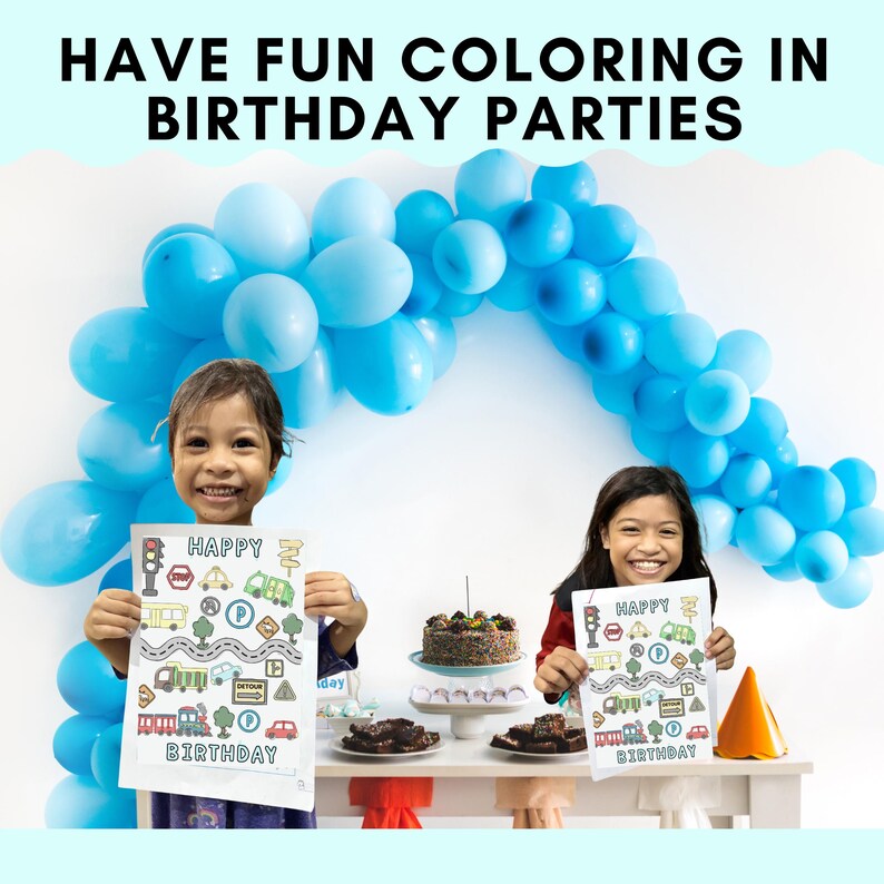 Printable Vehicle Themed Birthday Party Coloring Page for Kids ...