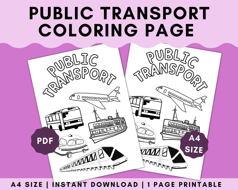 Printable Car Coloring Page Public Vehicle Learning Worksheet for Kids ...
