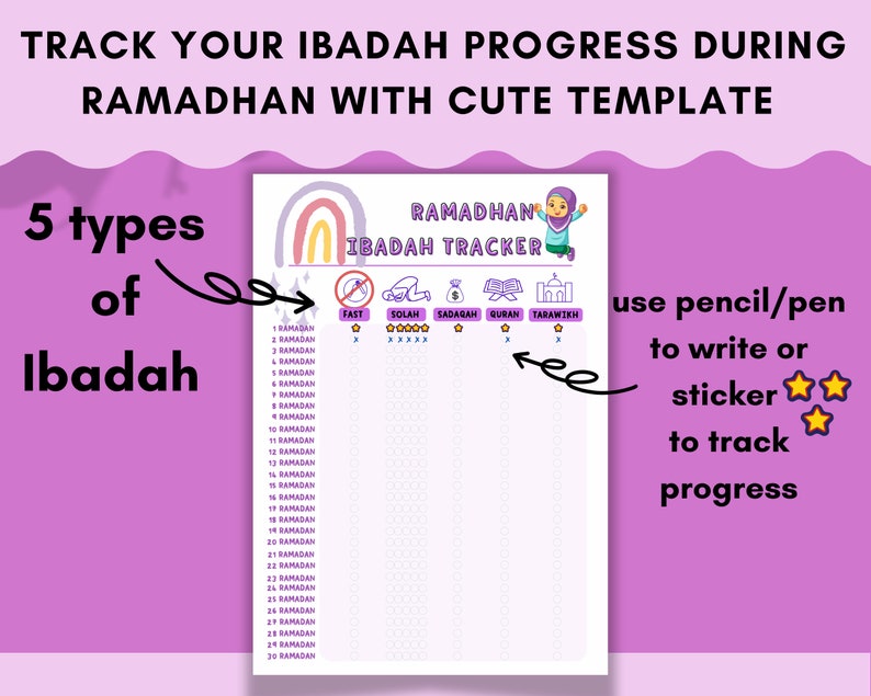 Printable Kids Ramadan Ibadah Tracker for Kids Activity Ramadan ...