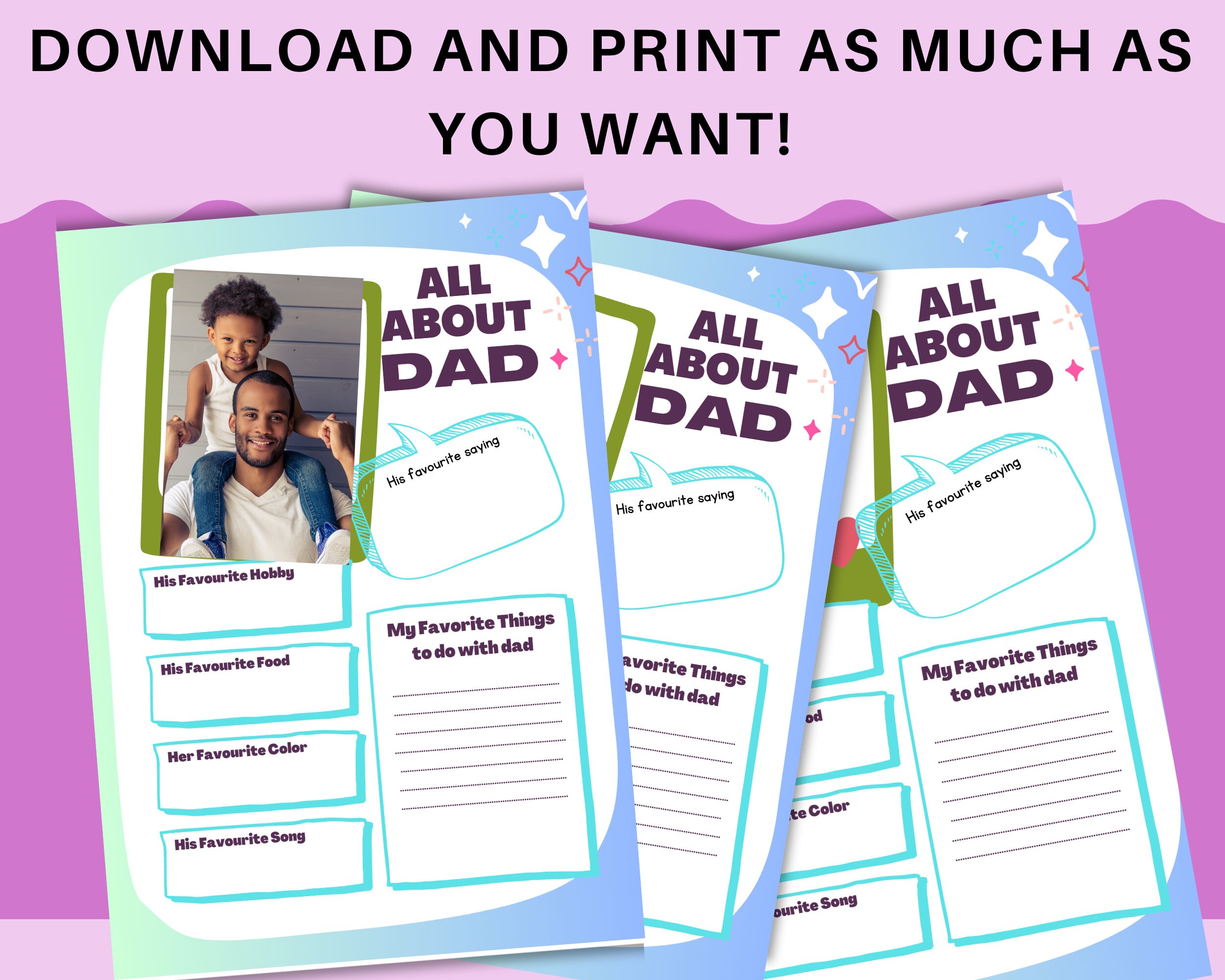 Printable Father’s Day Activity Ideas All About Dad Worksheet Knowing ...