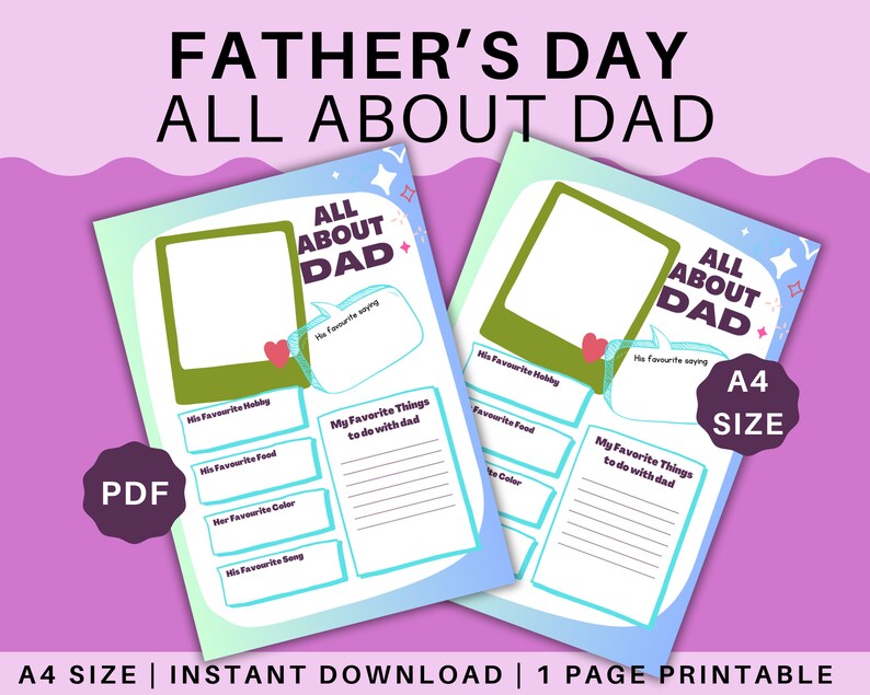 Printable Father’s Day Activity Ideas All About Dad Worksheet Knowing ...