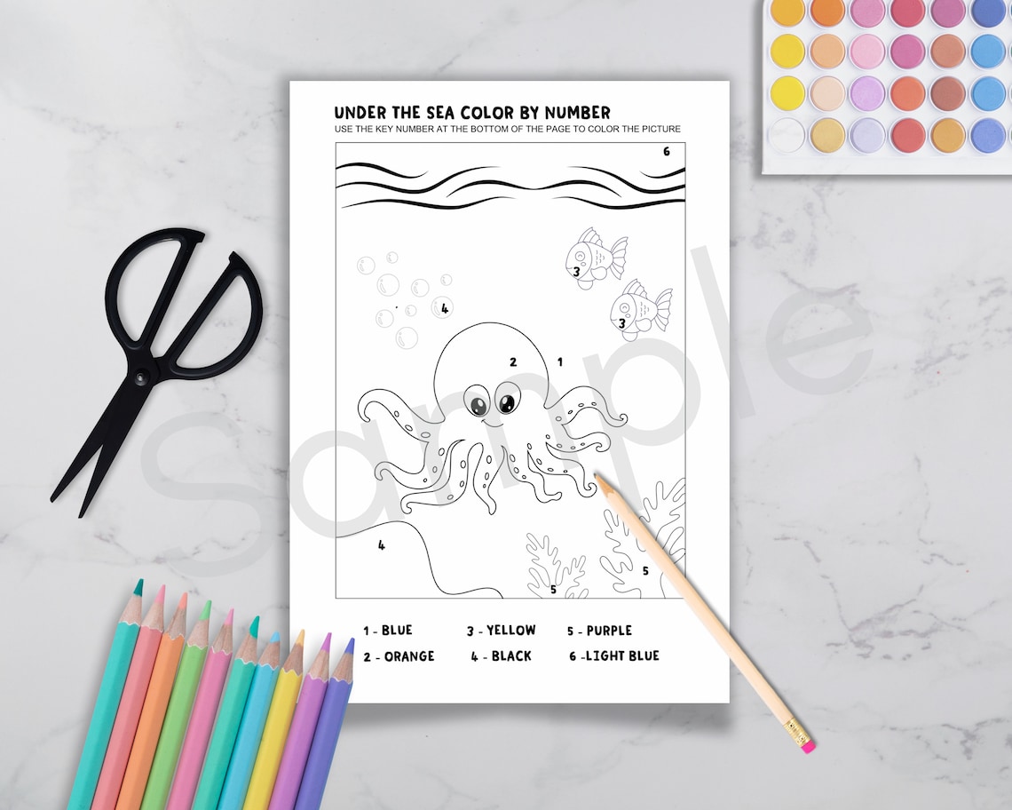 Printable Coloring Page Color by Numbers, Under the Sea Coloring, Under ...