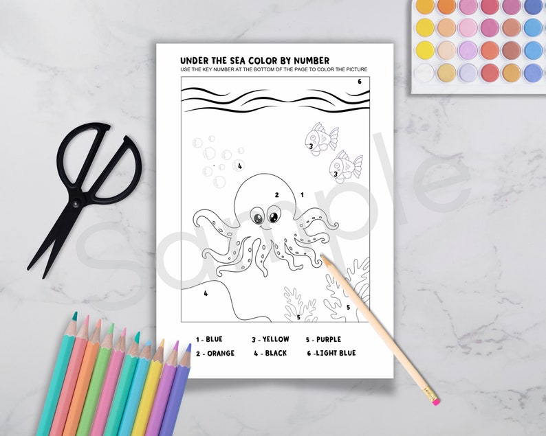 Printable Coloring Page Color by Numbers, Under the Sea Coloring, Under ...