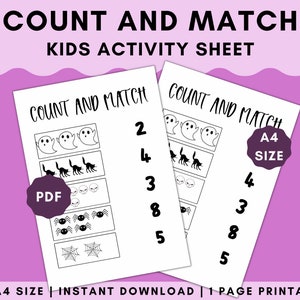 Printable Halloween Kids Activity Sheet Learning Count and Match Ideas ...