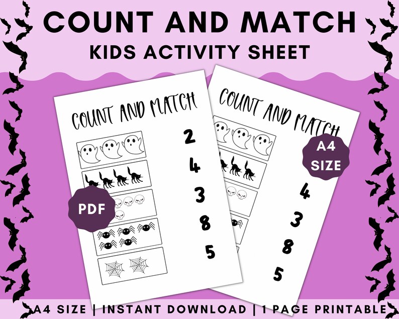 Printable Halloween Kids Activity Sheet Learning Count and Match Ideas ...