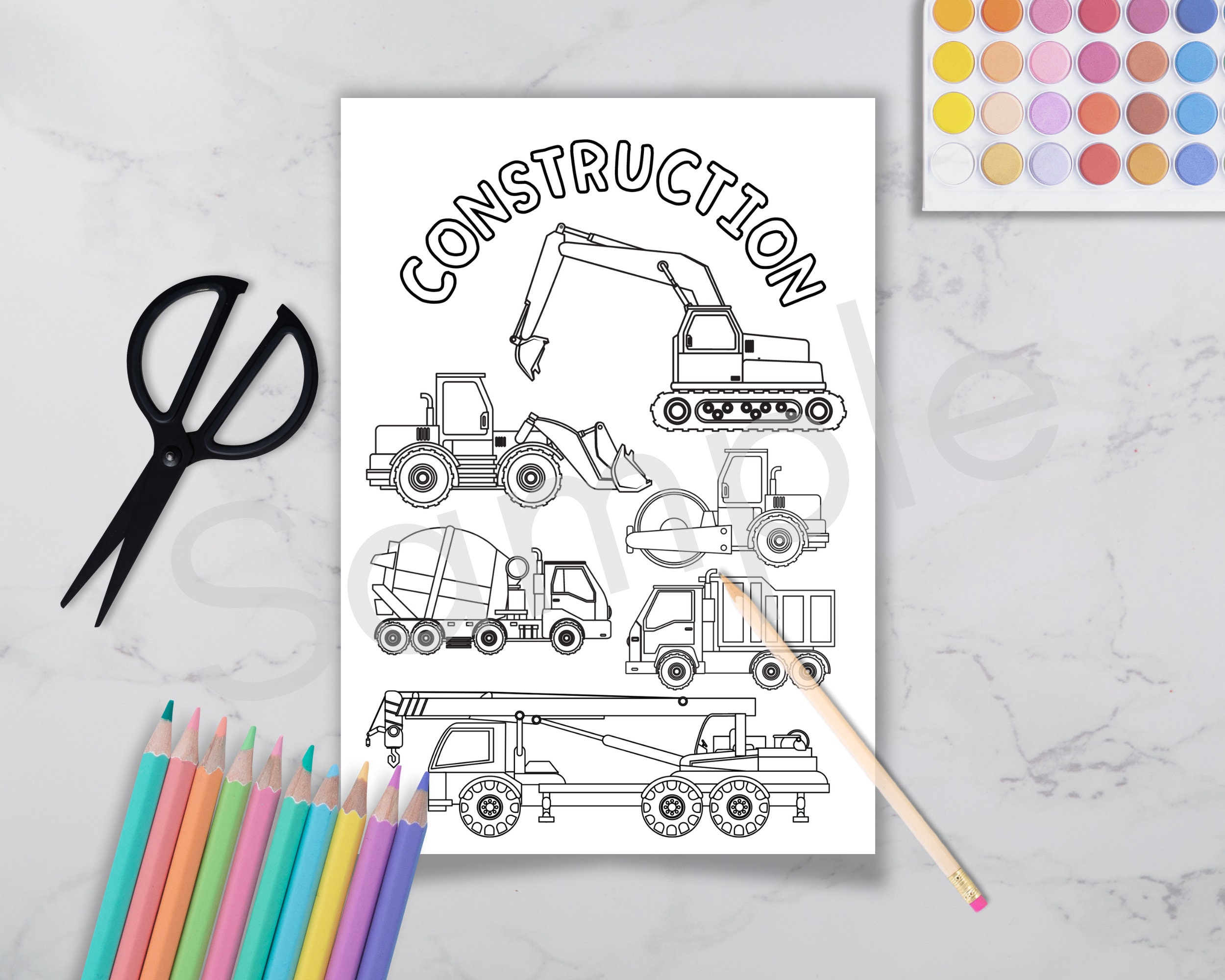 Printable Coloring Page Construction Vehicle Worksheet Learning for ...