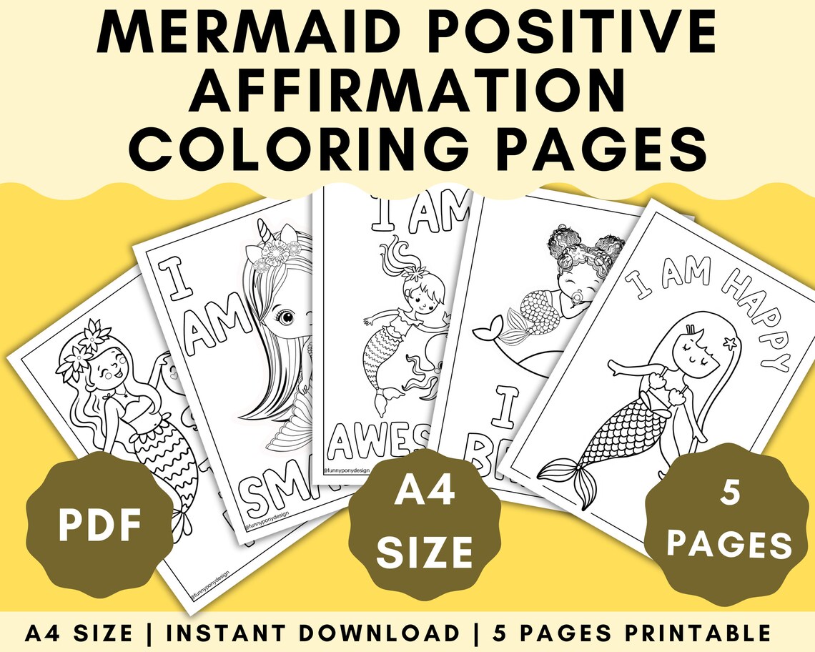 Printable Coloring Page Mermaid Positive Affirmation Motivation Words ...