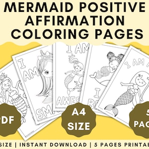 Printable Coloring Page Mermaid Positive Affirmation Motivation Words ...