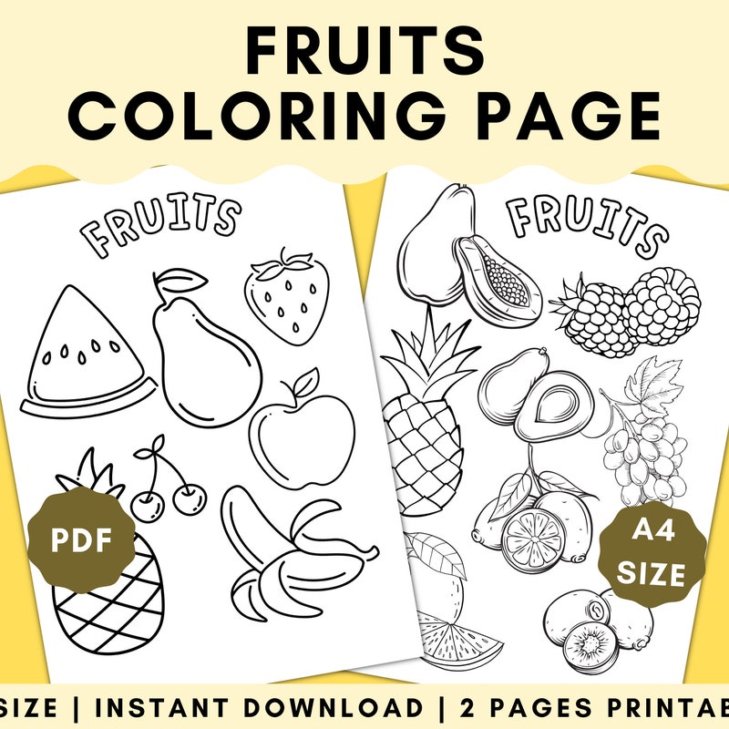 Coloring Fruits Sheet - Etsy