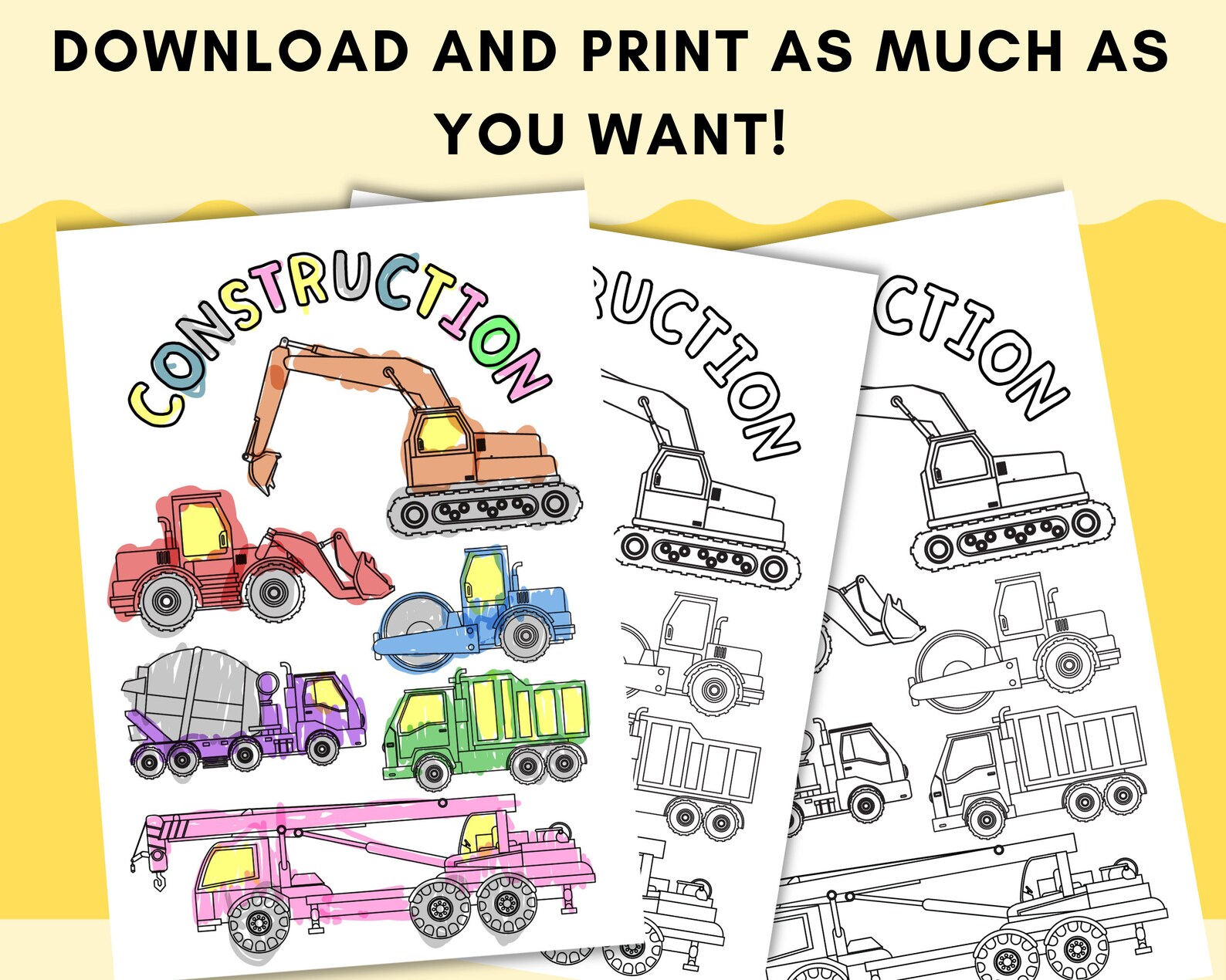 Printable Coloring Page Construction Vehicle Worksheet Learning for ...