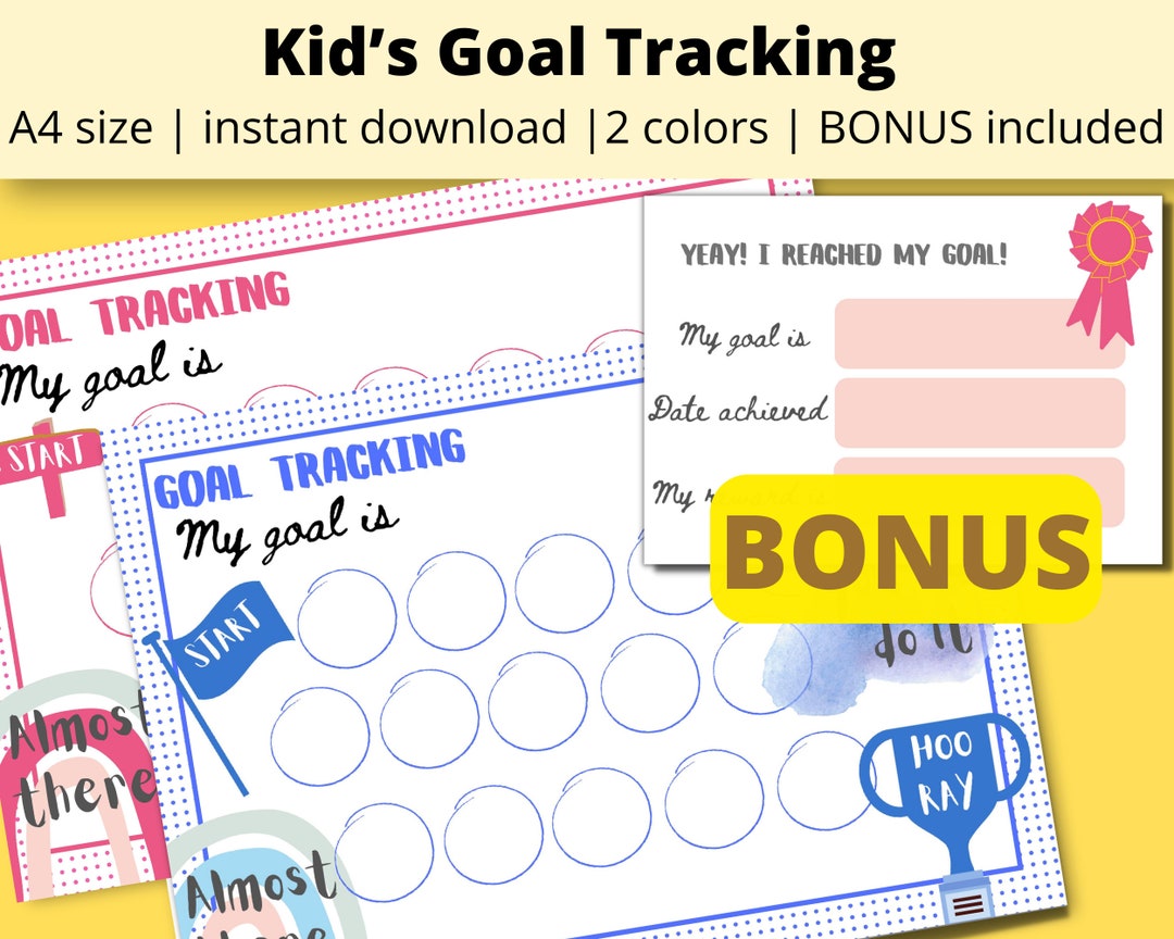Kids Goal Tracking Printable Planner BONUS Reward Certificate Template ...