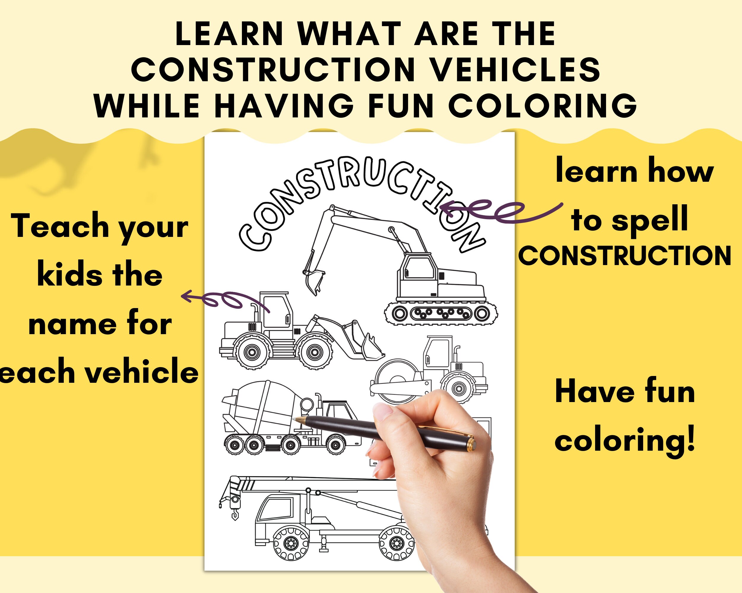 Printable Coloring Page Construction Vehicle Worksheet Learning for ...