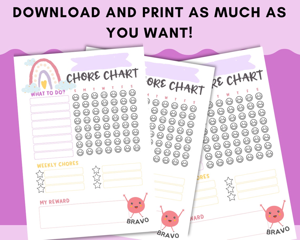 Printable Kids Chore Chart Chore Tracking Chart, Printable Chores, Responsibility Chart, Chart ...