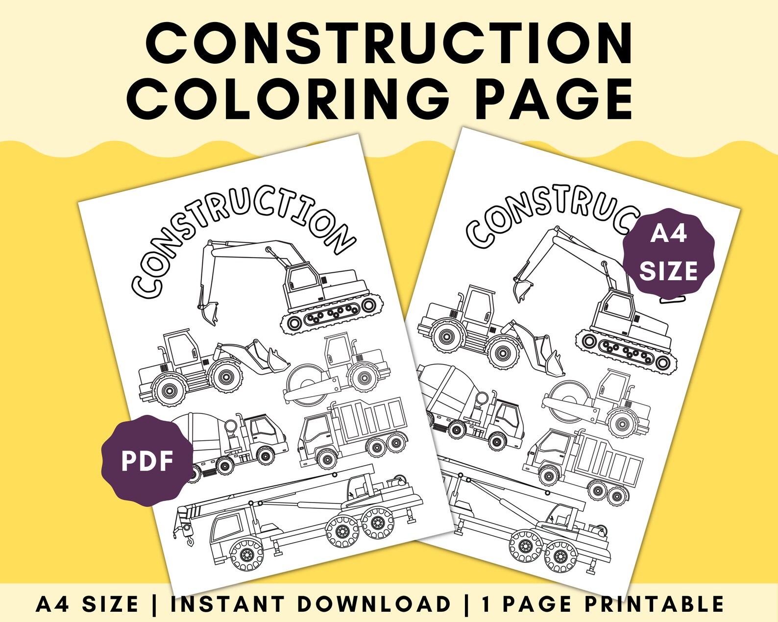 Printable Coloring Page Construction Vehicle Worksheet Learning for ...