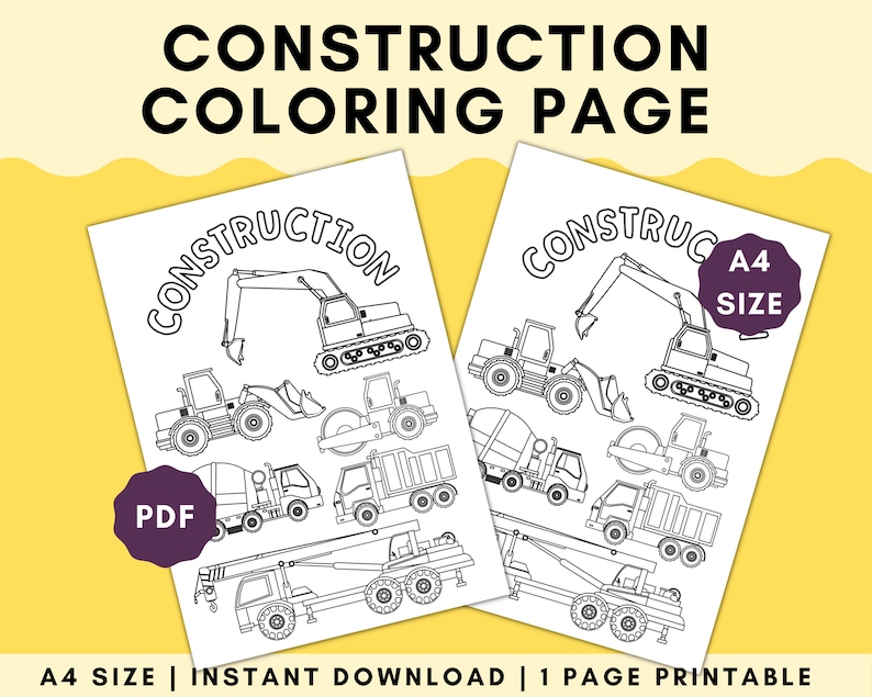 Printable Coloring Page Construction Vehicle Worksheet Learning for ...