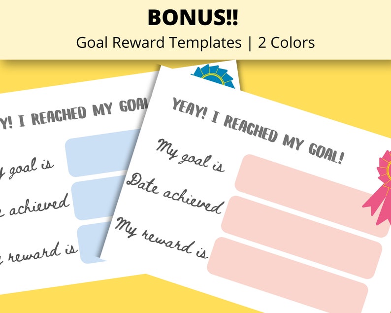 Kids Goal Tracking Printable Planner BONUS Reward Certificate Template ...