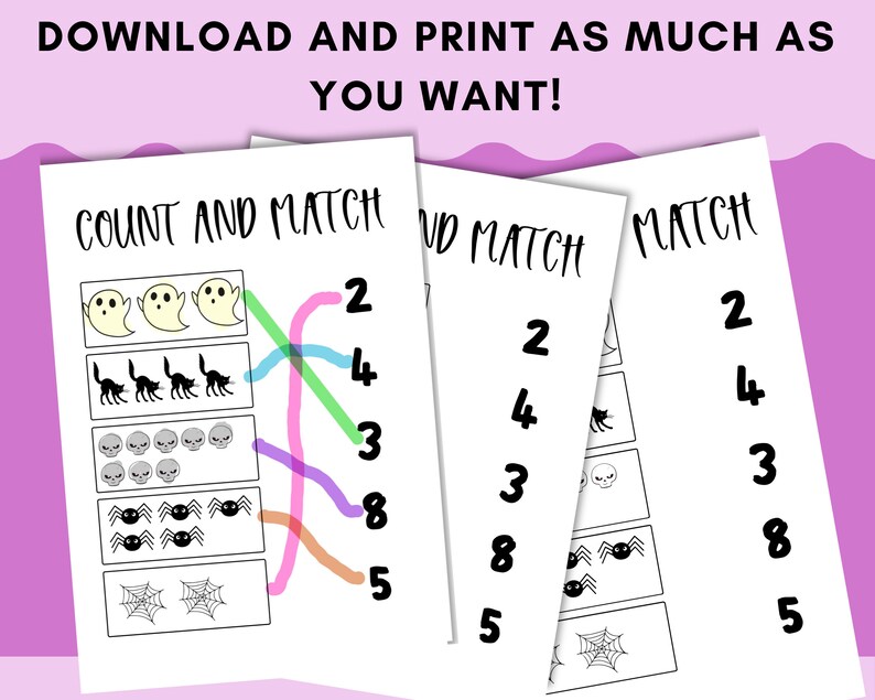 Printable Halloween Kids Activity Sheet Learning Count and Match Ideas ...