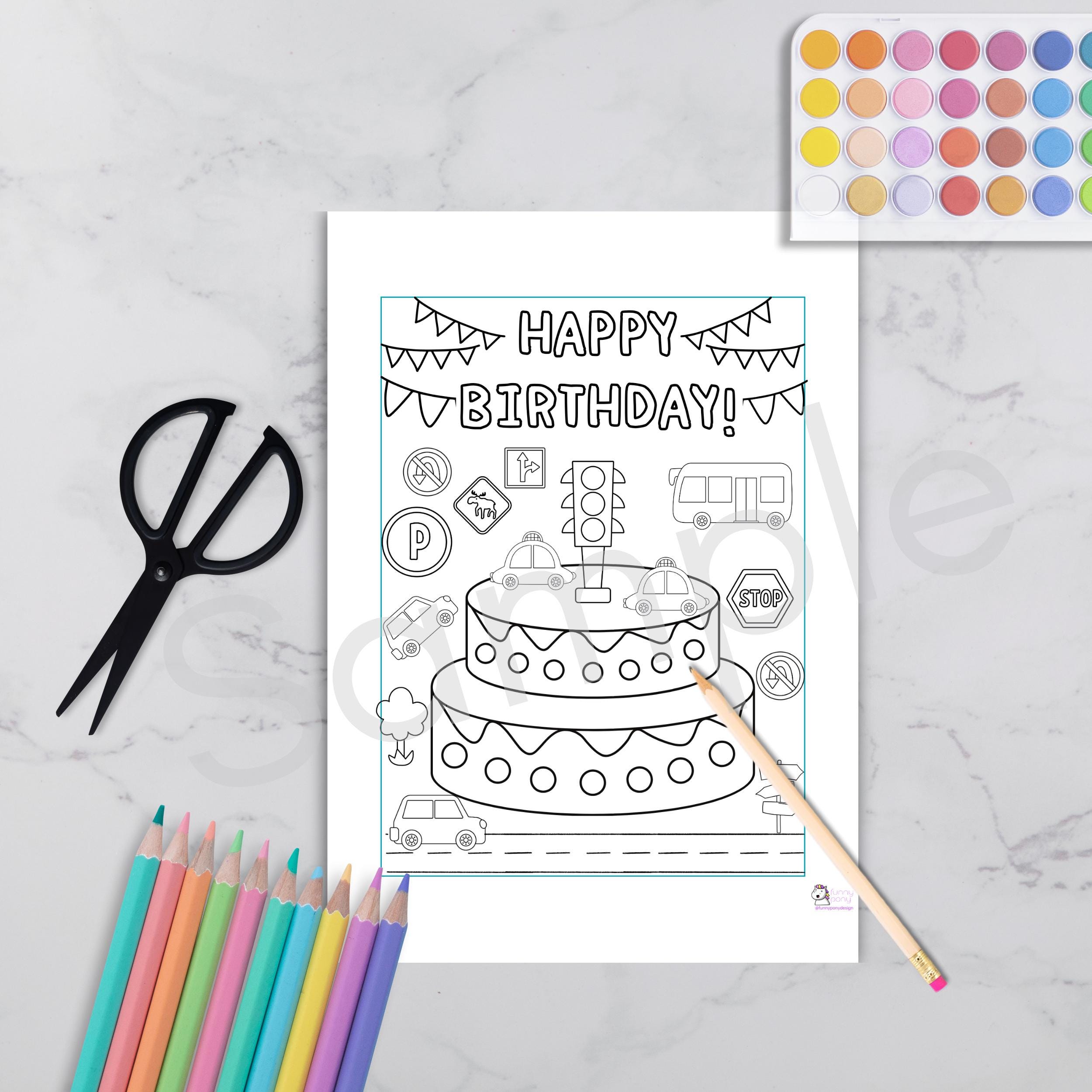 Printable Vehicle Themed Birthday Party Coloring Page for Kids ...