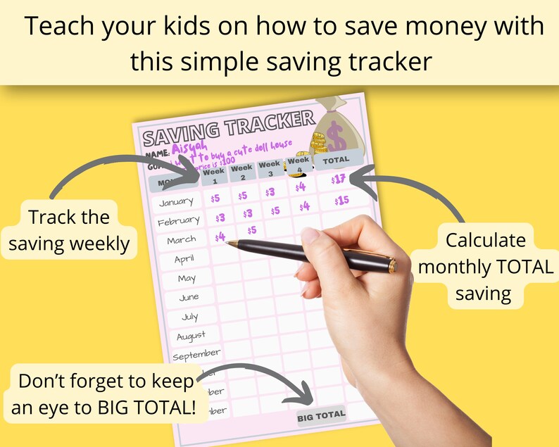 Printable Kids Saving Tracker Planning Saving Goal Chart for Kids ...