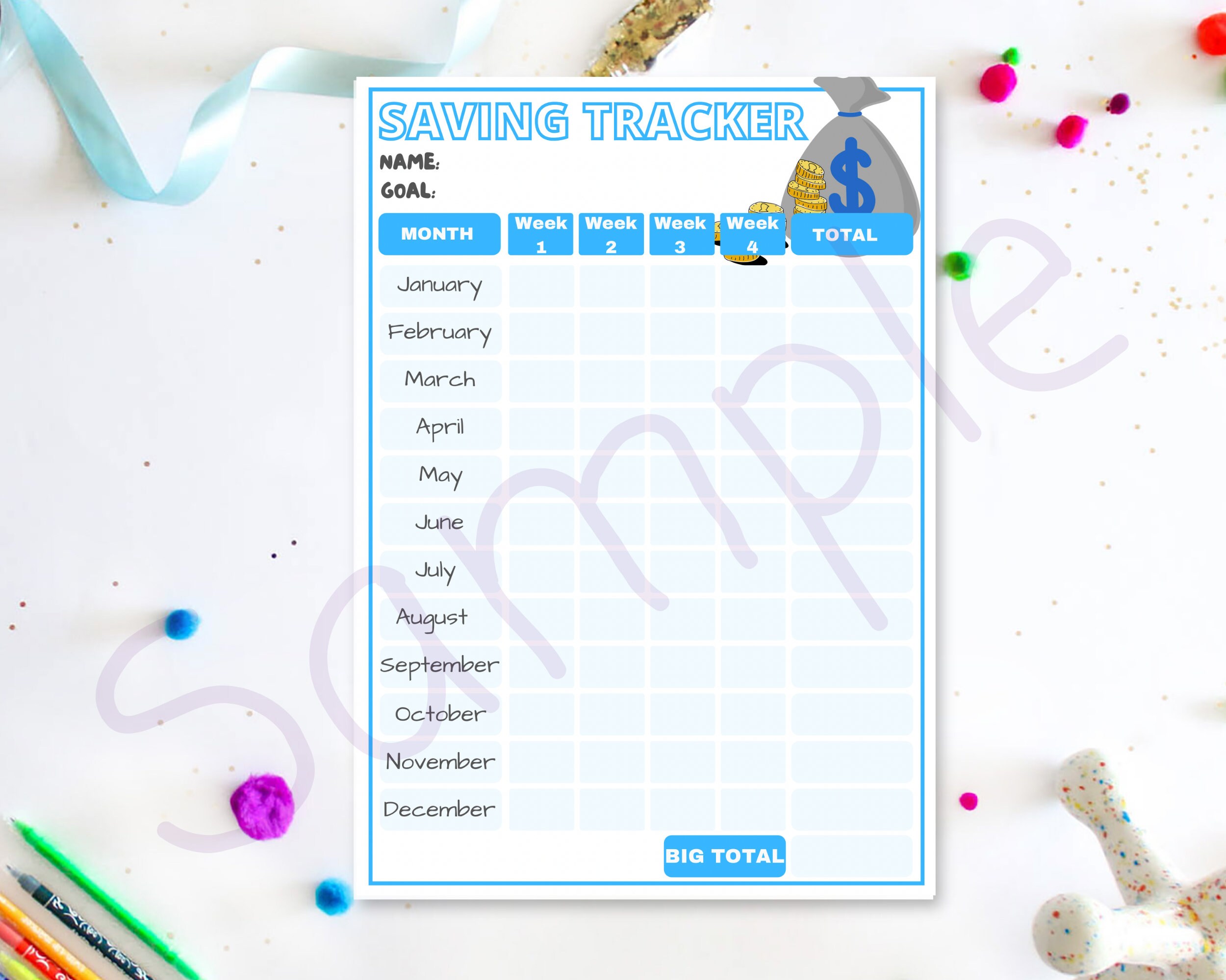 Printable Kids Saving Tracker Planner Gift Ideas for Kids Allowance Log ...