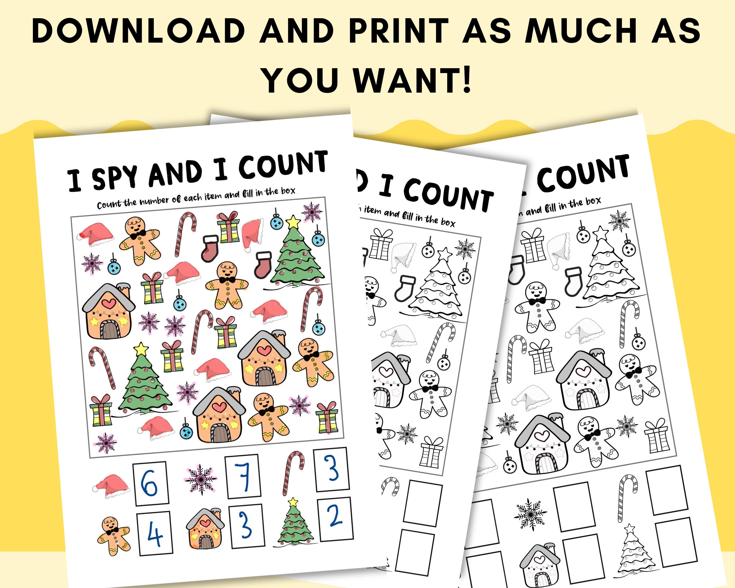 Printable Kids Activity Sheet, I Spy and I Count, Christmas Bundle ...