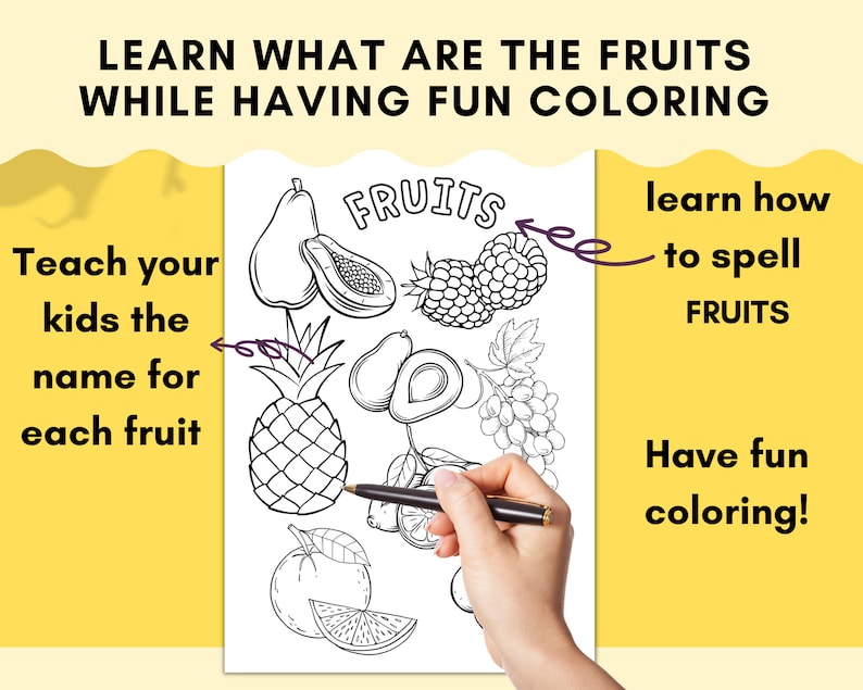 Fruits Coloring Page, Kids Activity Sheet (PDF Printable) - Etsy