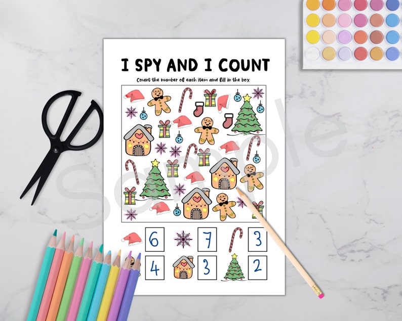 Printable Kids Activity Sheet I Spy and I Count Christmas - Etsy