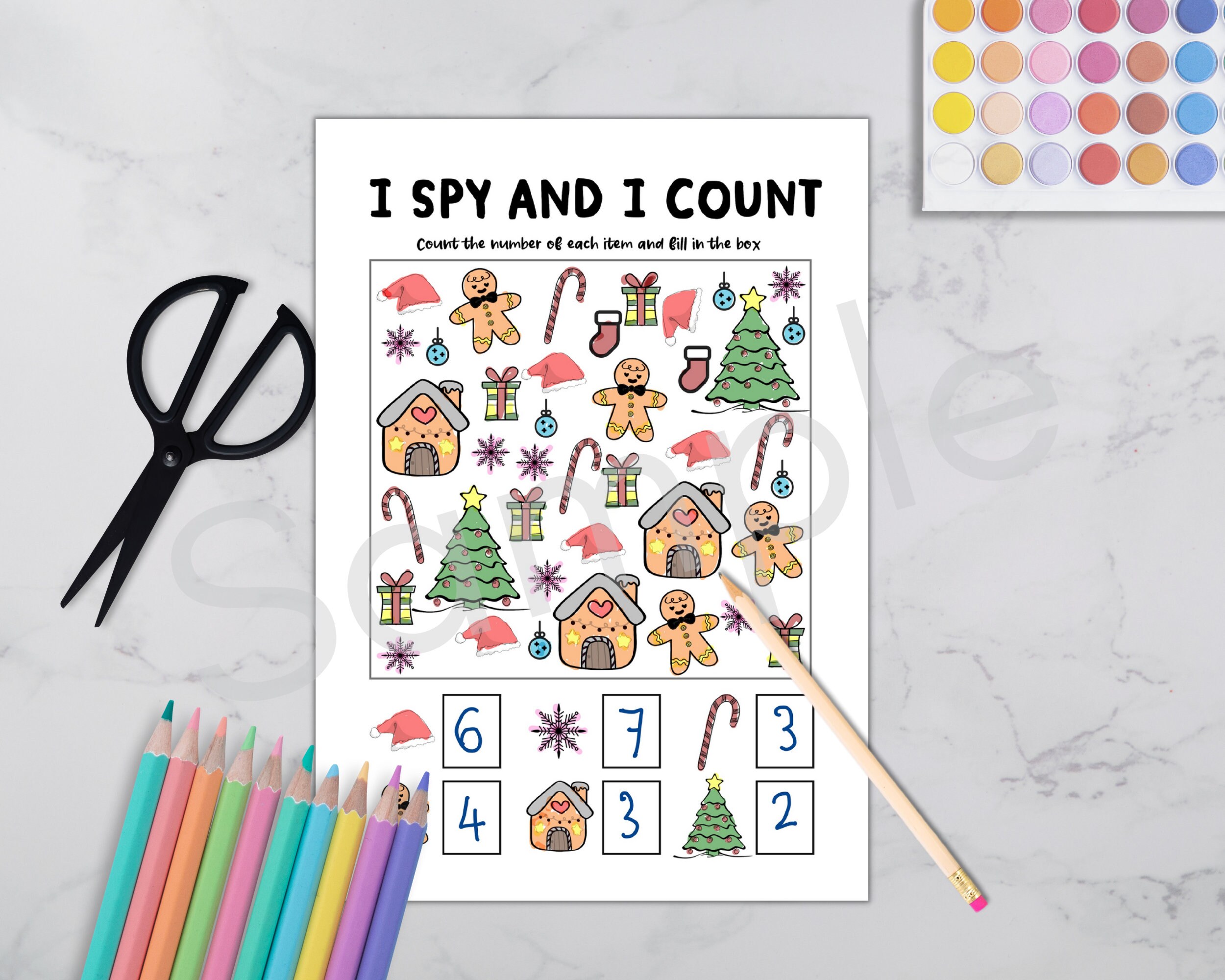 Printable Kids Activity Sheet, I Spy and I Count, Christmas Bundle ...