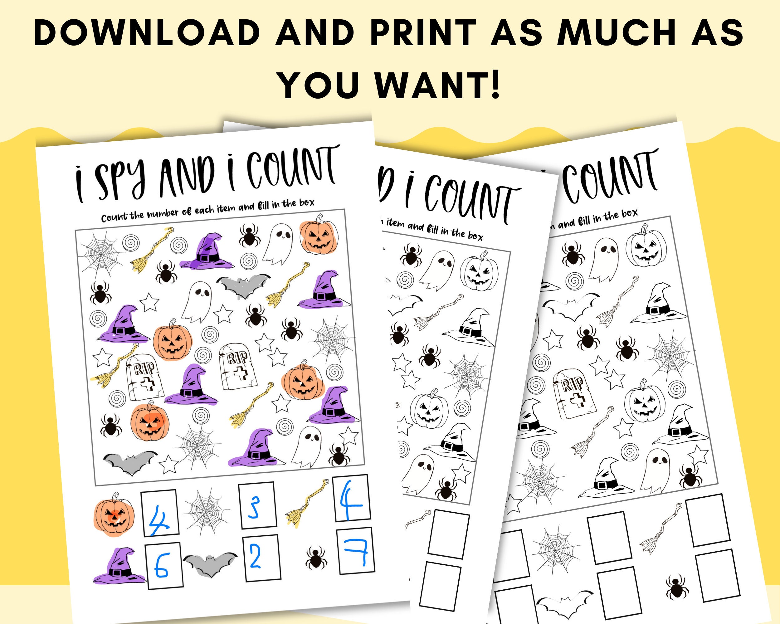 Printable Kids Activity Sheet I Spy and I Count Halloween - Etsy