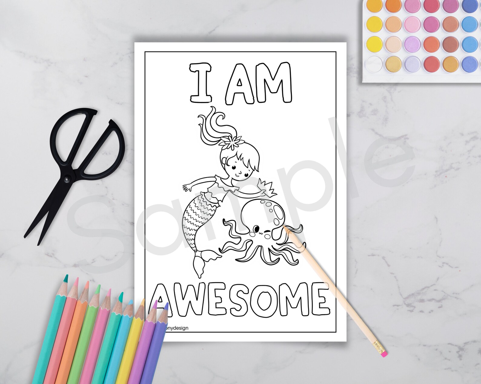 Printable Coloring Page Mermaid Positive Affirmation Motivation Words ...