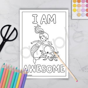 Printable Coloring Page Mermaid Positive Affirmation Motivation Words ...