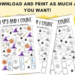 BUNDLE Printable Halloween Kids Activity Sheet Learning Count and Match ...