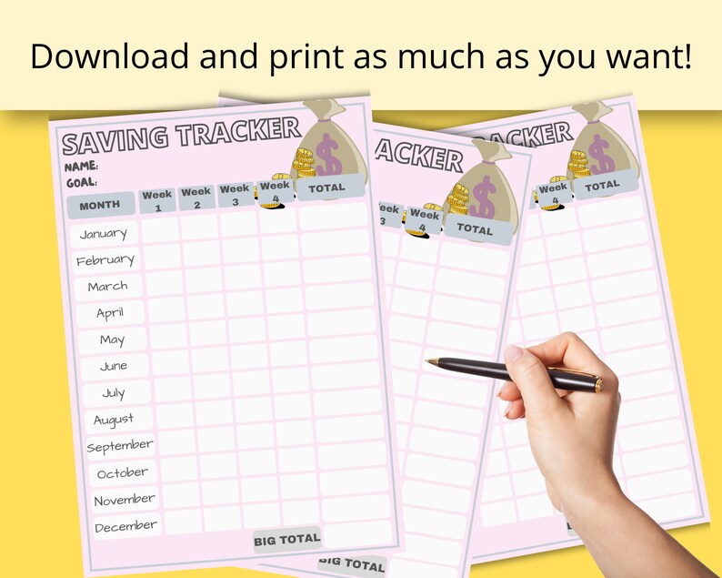 Printable Kids Saving Tracker Planning Saving Goal Chart for Kids ...