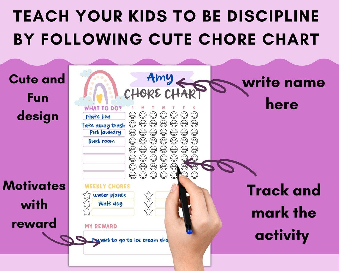 Printable Kids Chore Chart Chore Tracking Chart, Printable Chores, Responsibility Chart, Chart ...