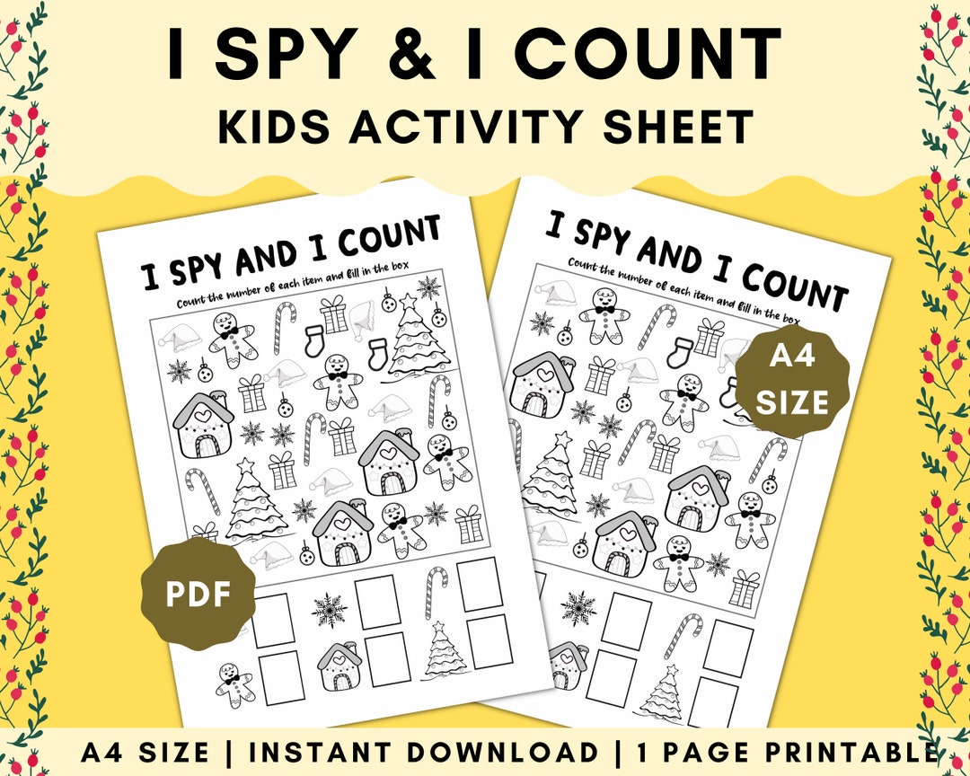 Printable Kids Activity Sheet, I Spy and I Count, Christmas Bundle ...