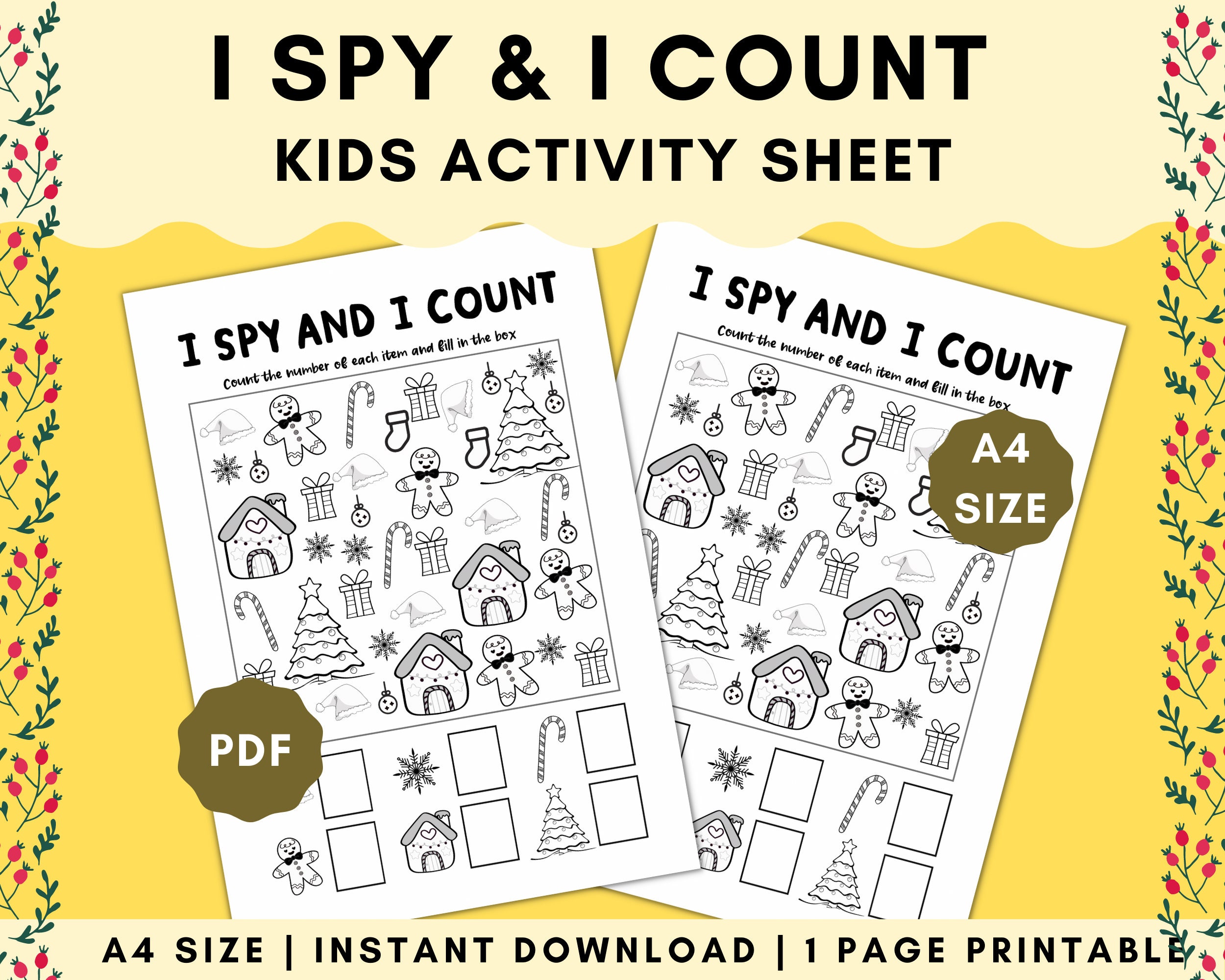 Printable Kids Activity Sheet, I Spy and I Count, Christmas Bundle ...