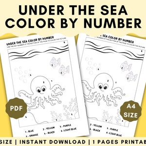 Printable Coloring Page Color by Numbers, Under the Sea Coloring, Under ...